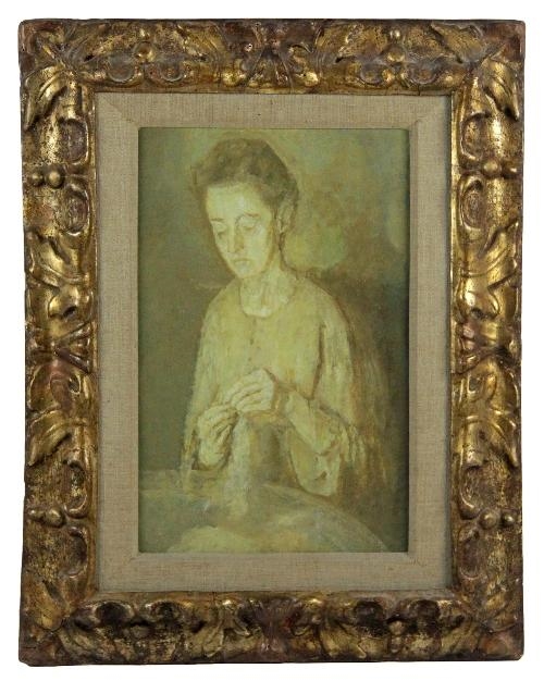 Gwen John | Gwen John (1876-1939) Woman Sewing monochrome in oil on ...