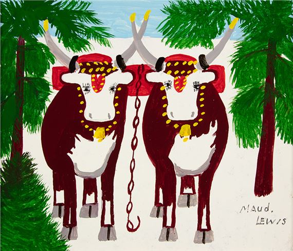 Maud Lewis | Two Oxen in Winter | MutualArt