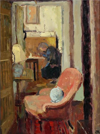 James Hague | James Hague/The Pink Chair/initialled/oil on board ...
