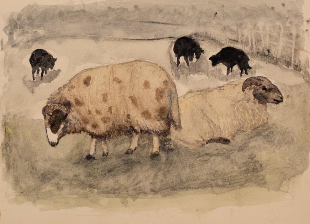 Leslie Duxbury | Leslie Duxbury (1921-2001)/Jacob's Sheep/watercolour ...