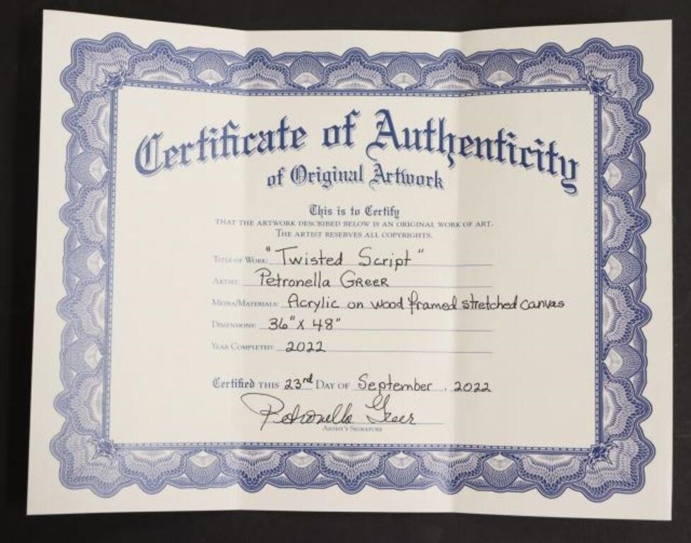 Petronella Greer | Twisted Script, | MutualArt