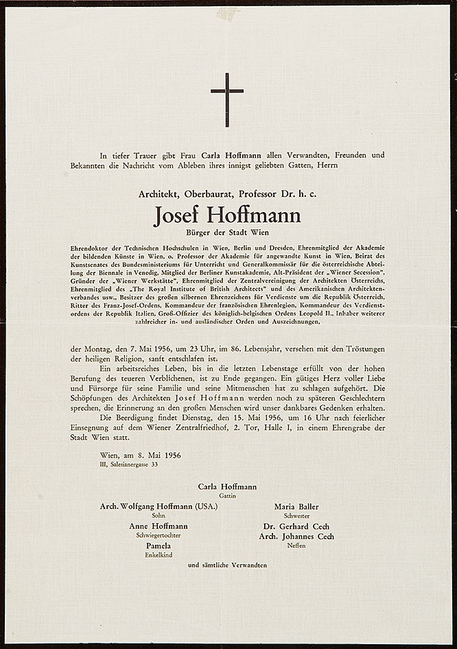Josef Hoffmann | Obituary Josef Hoffmann | MutualArt