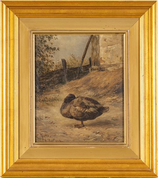 Carl Jutz the Elder | Depicting a duck in a farmyard | MutualArt