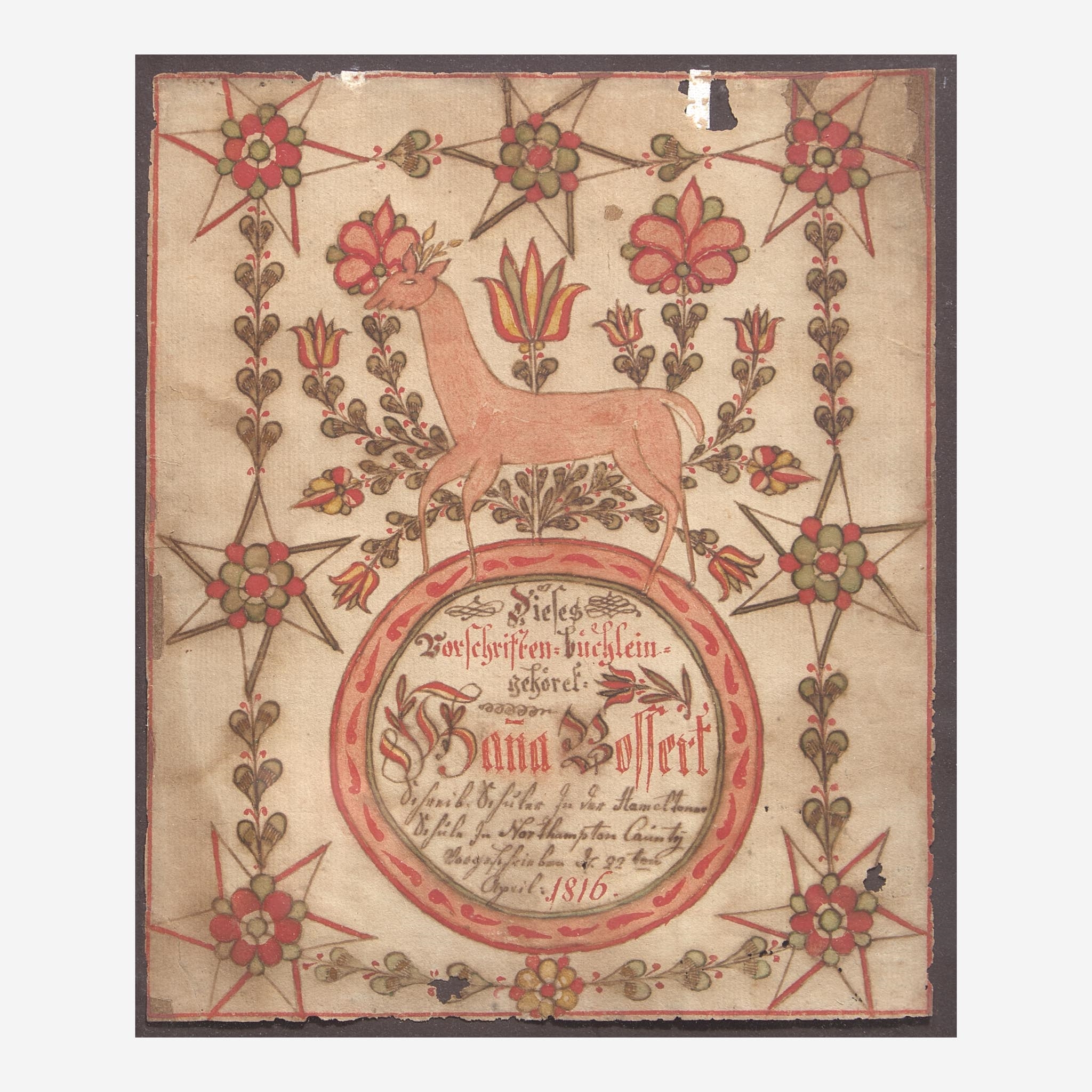 Johann Eyer | A Fraktur bookplate for Susana Bossert of Northampton ...