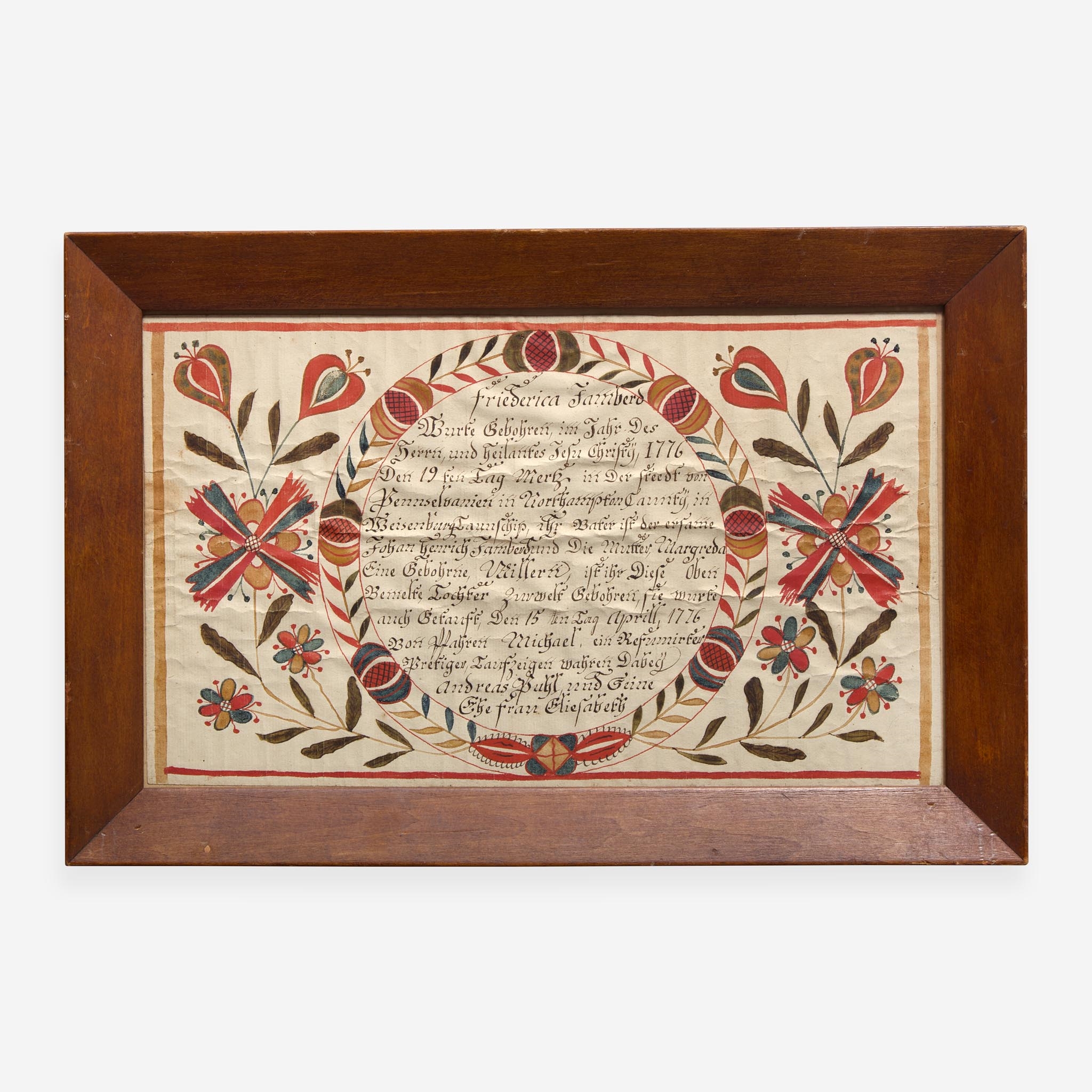Johann Conrad Gilbert | A Fraktur birth and baptism record for ...