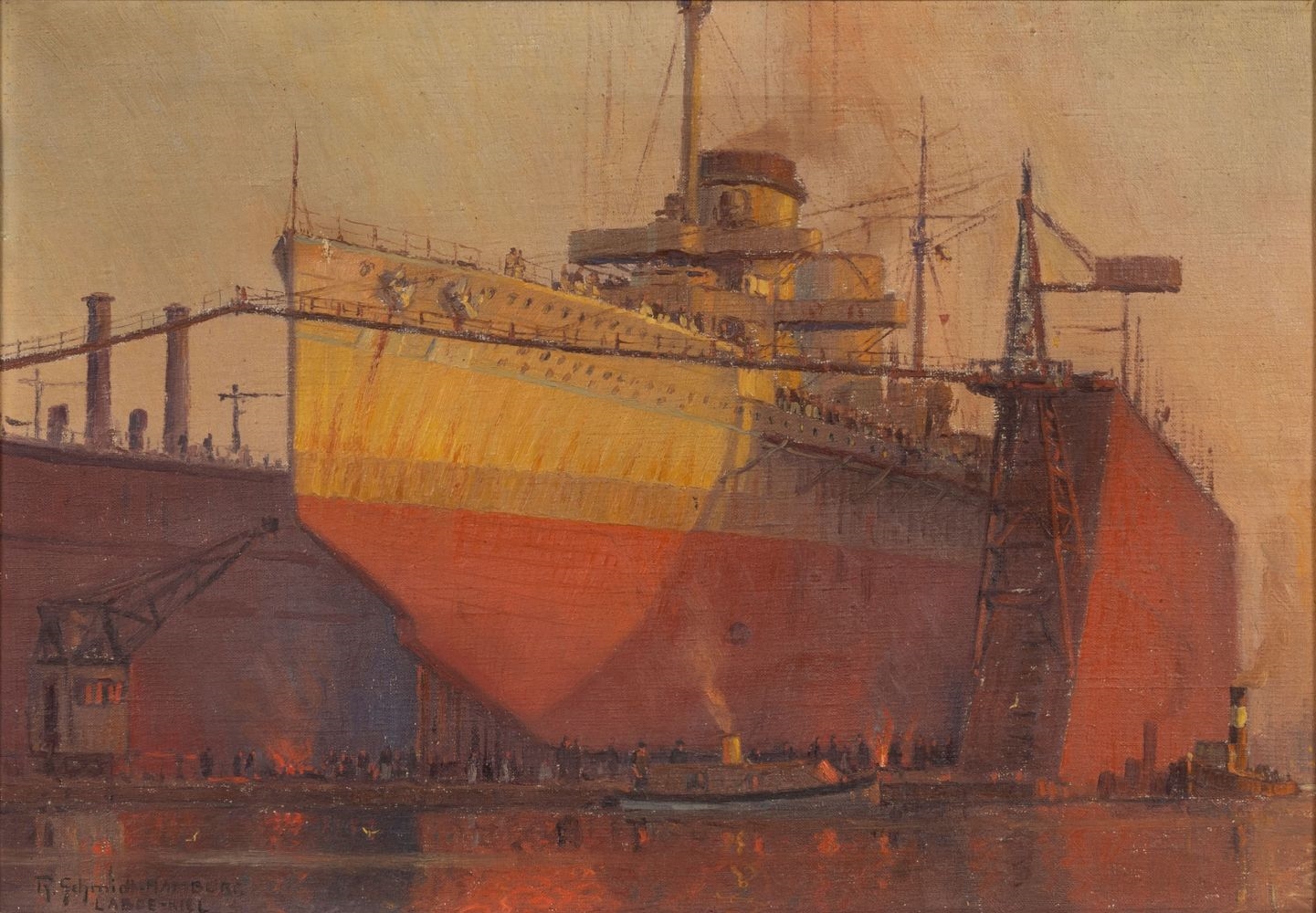 Robert Schmidt Hamburg | A Warship in a Dry Dock (1920s) | MutualArt