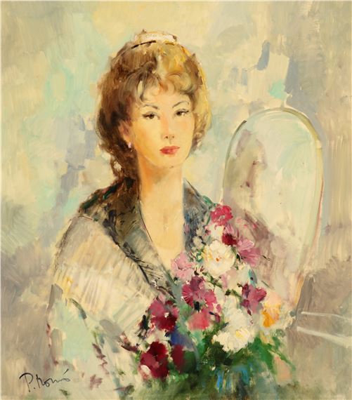 Ingfried Paul Henze-Morro | Portrait einer jungen Frau mit Blumenstrauß ...