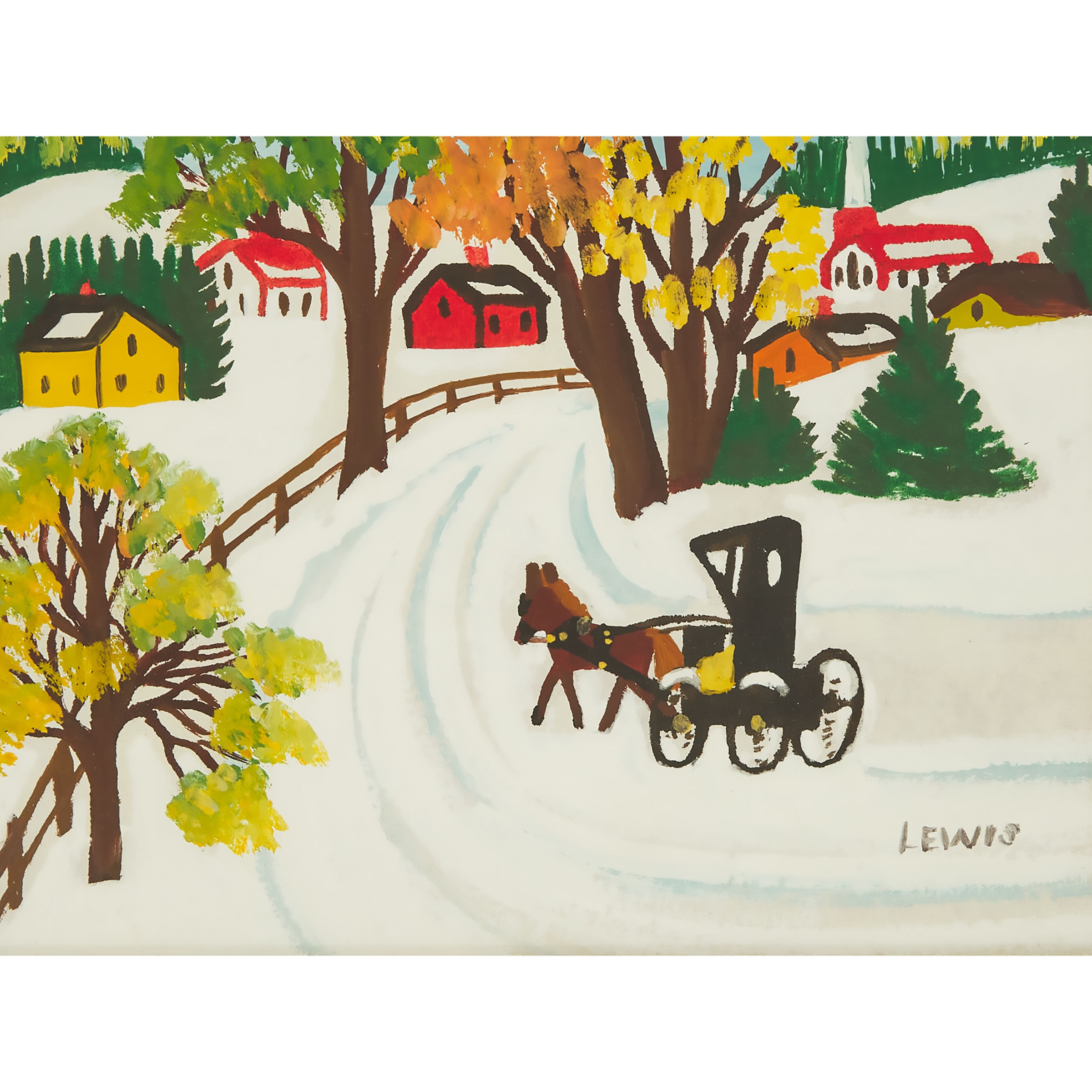 Maud Lewis | HORSE AND BUGGY ON SNOWY ROAD, CIRCA 1966 (Circa 1966 ...