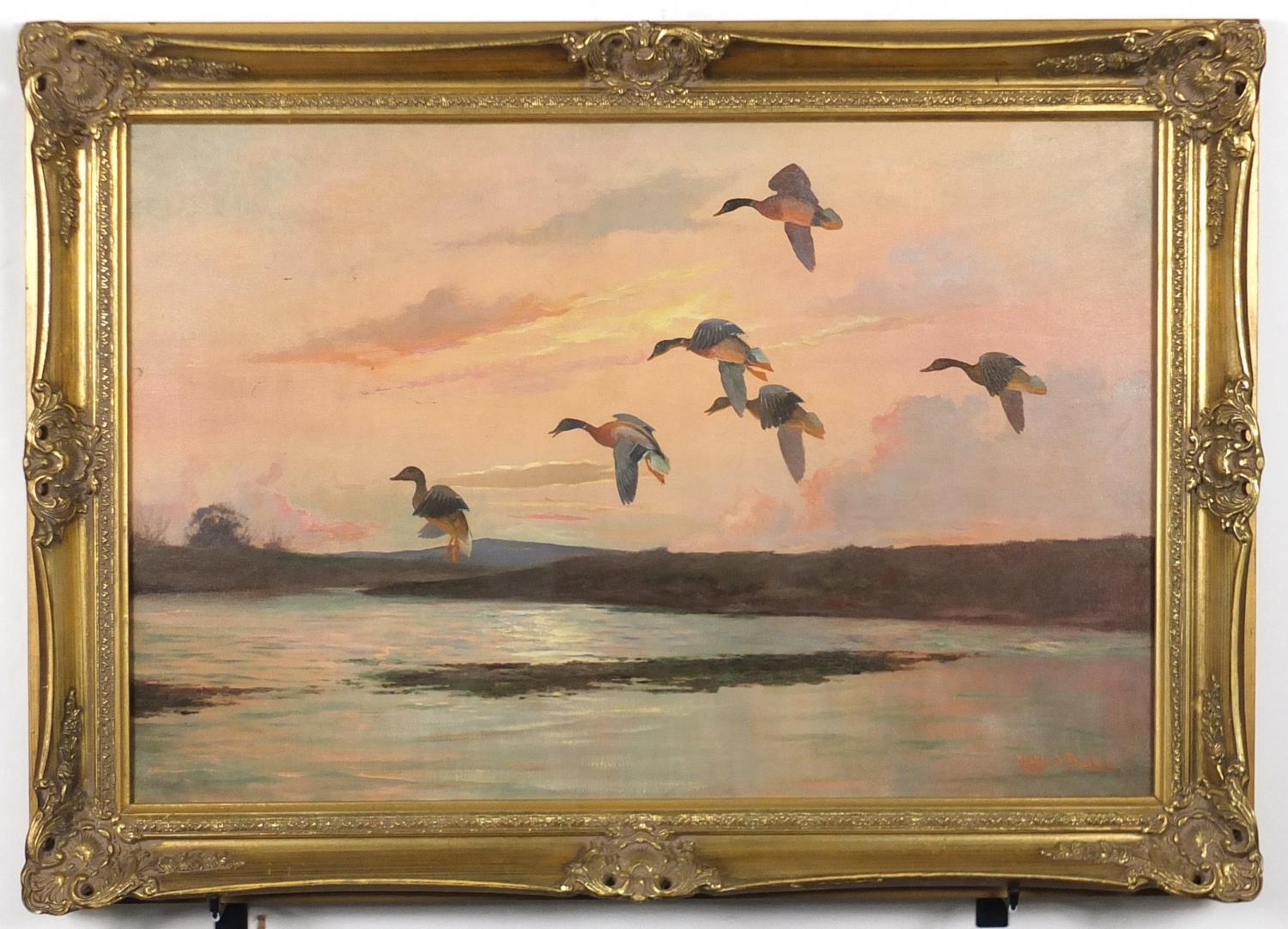 Wilfred Bailey | Wilfred Bailey - Ducks in flight over water | MutualArt