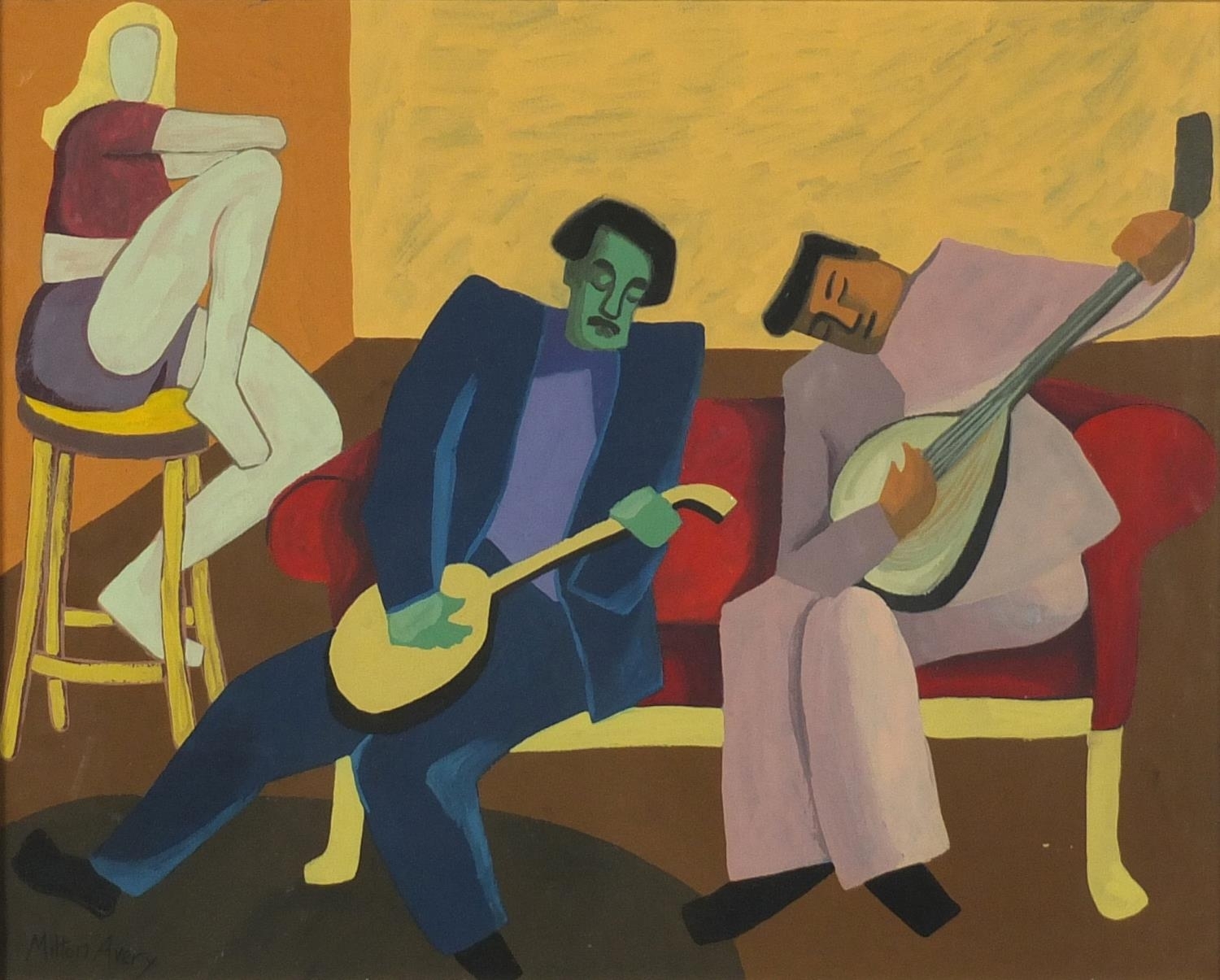 Milton Avery | Cubist figures playing instruments in an interior ...