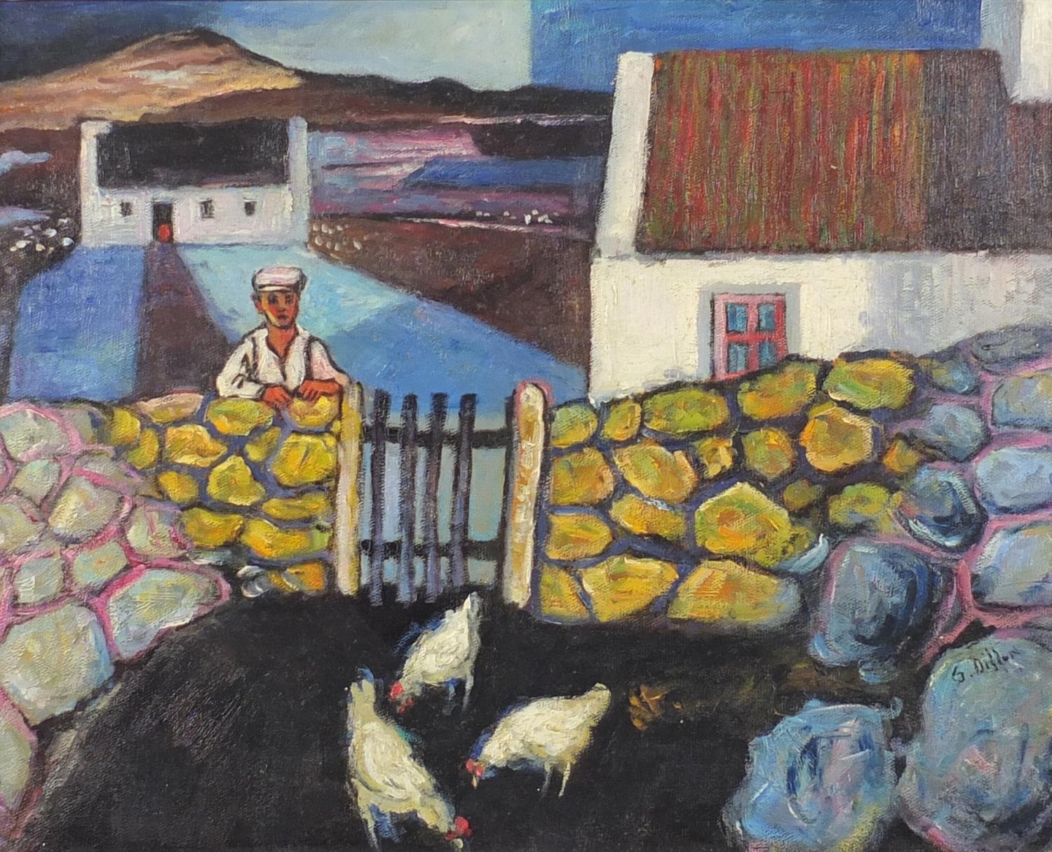 Gerard Dillon | Manner of Gerard Dillon - Man with chickens before two ...