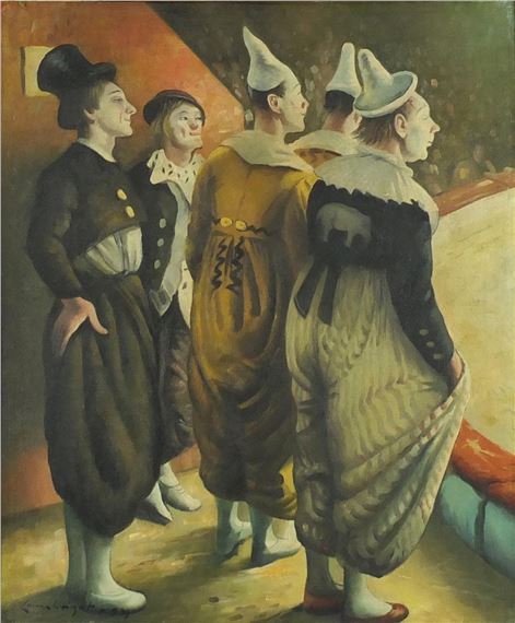 Dame Laura Knight | Manner of Laura Knight - Five clowns at a circus ...