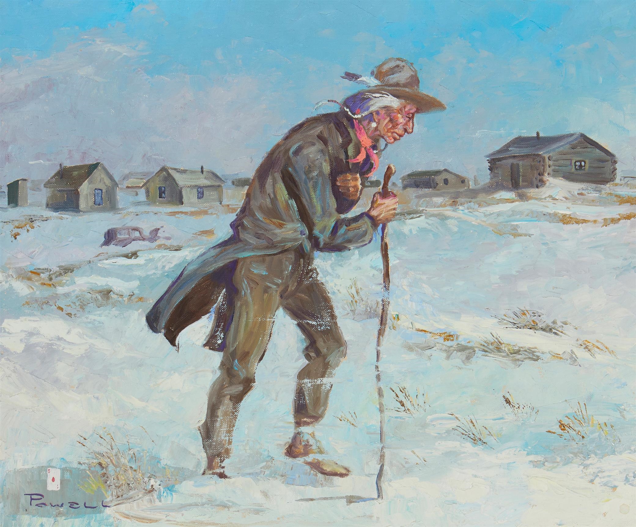 Ace Powell | Native American walking in snow | MutualArt