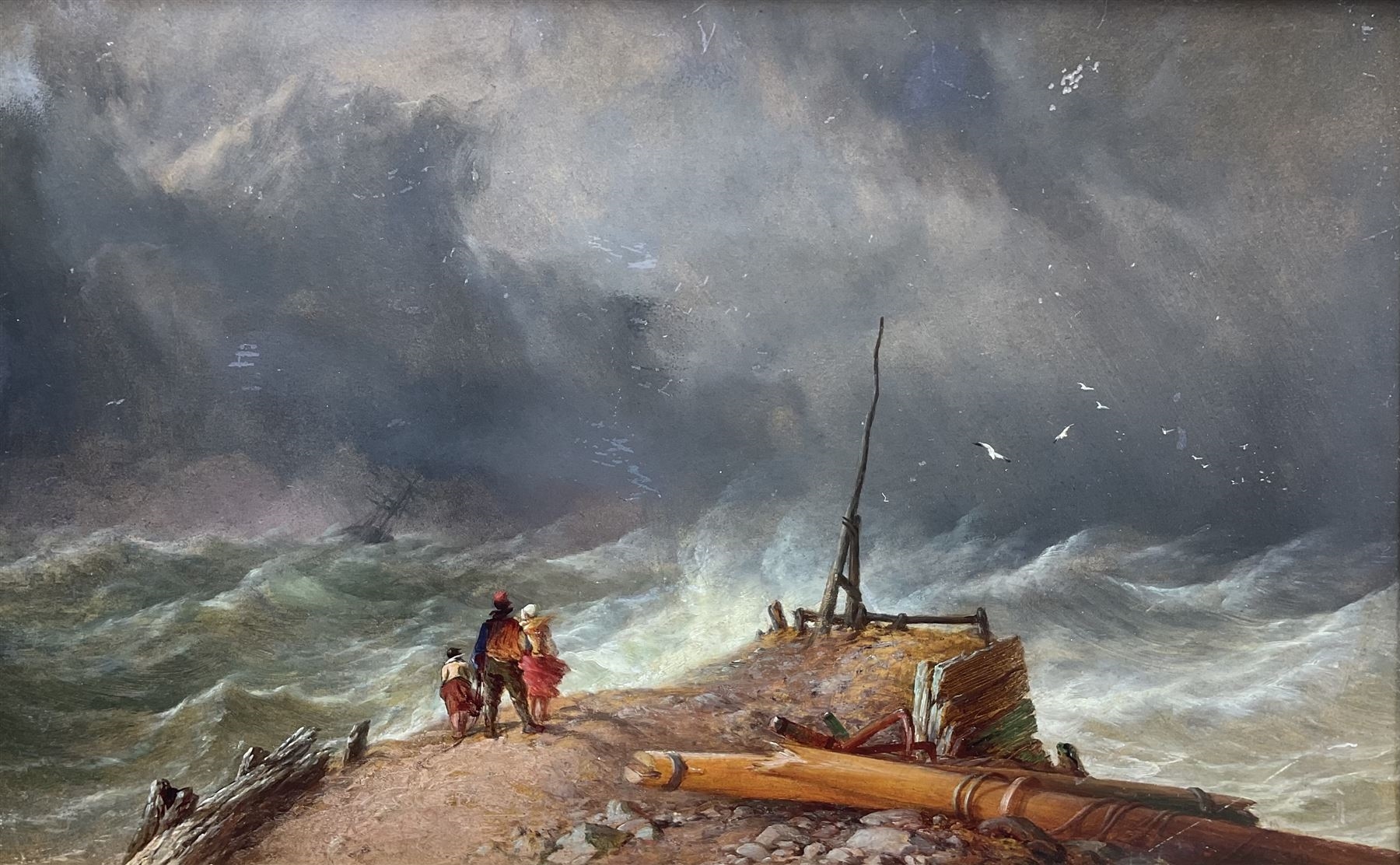 Thomas Sewell Robins | Family on the Cliff watching a Ship in Heavy ...