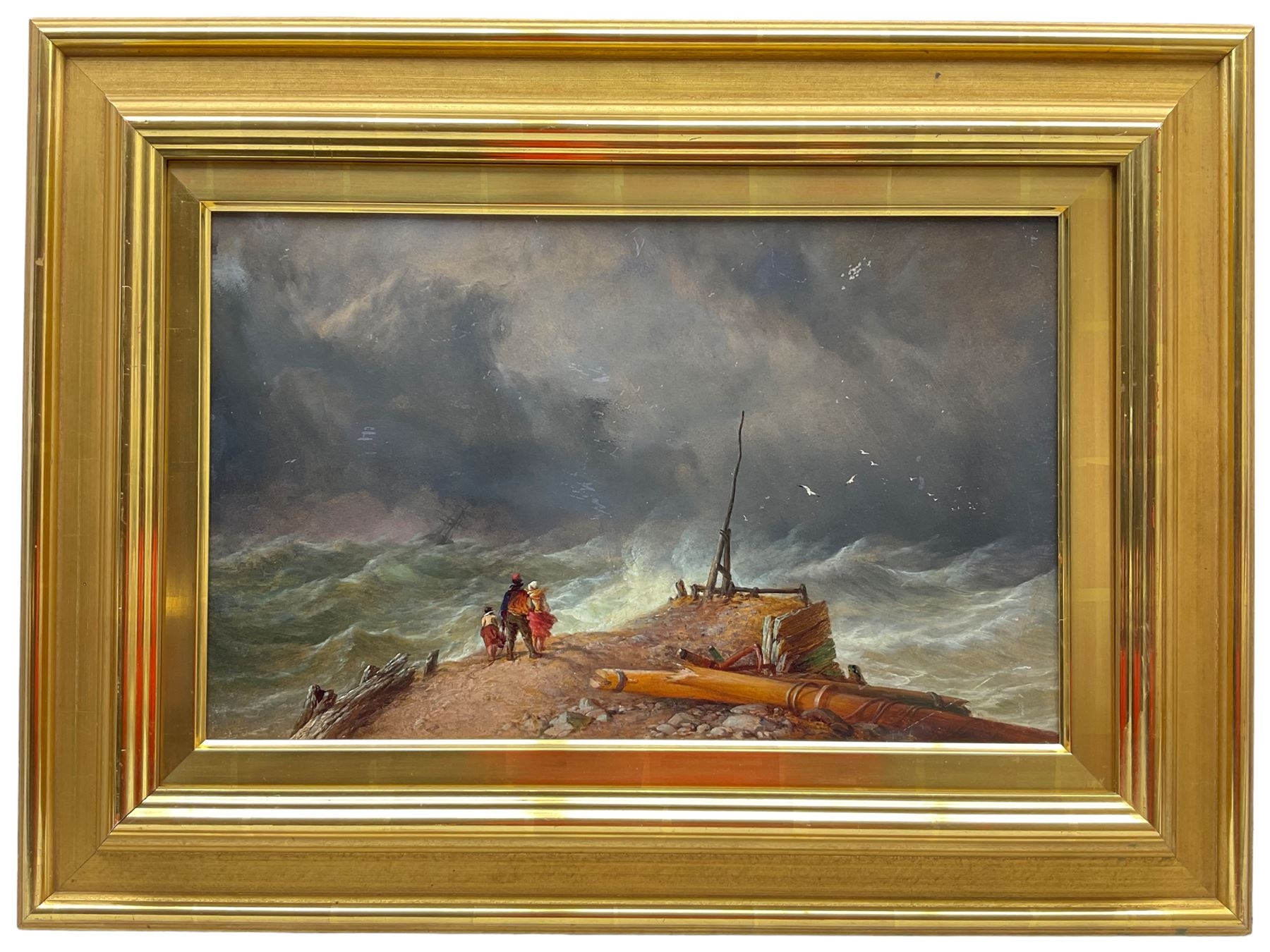 Thomas Sewell Robins | Family on the Cliff watching a Ship in Heavy ...