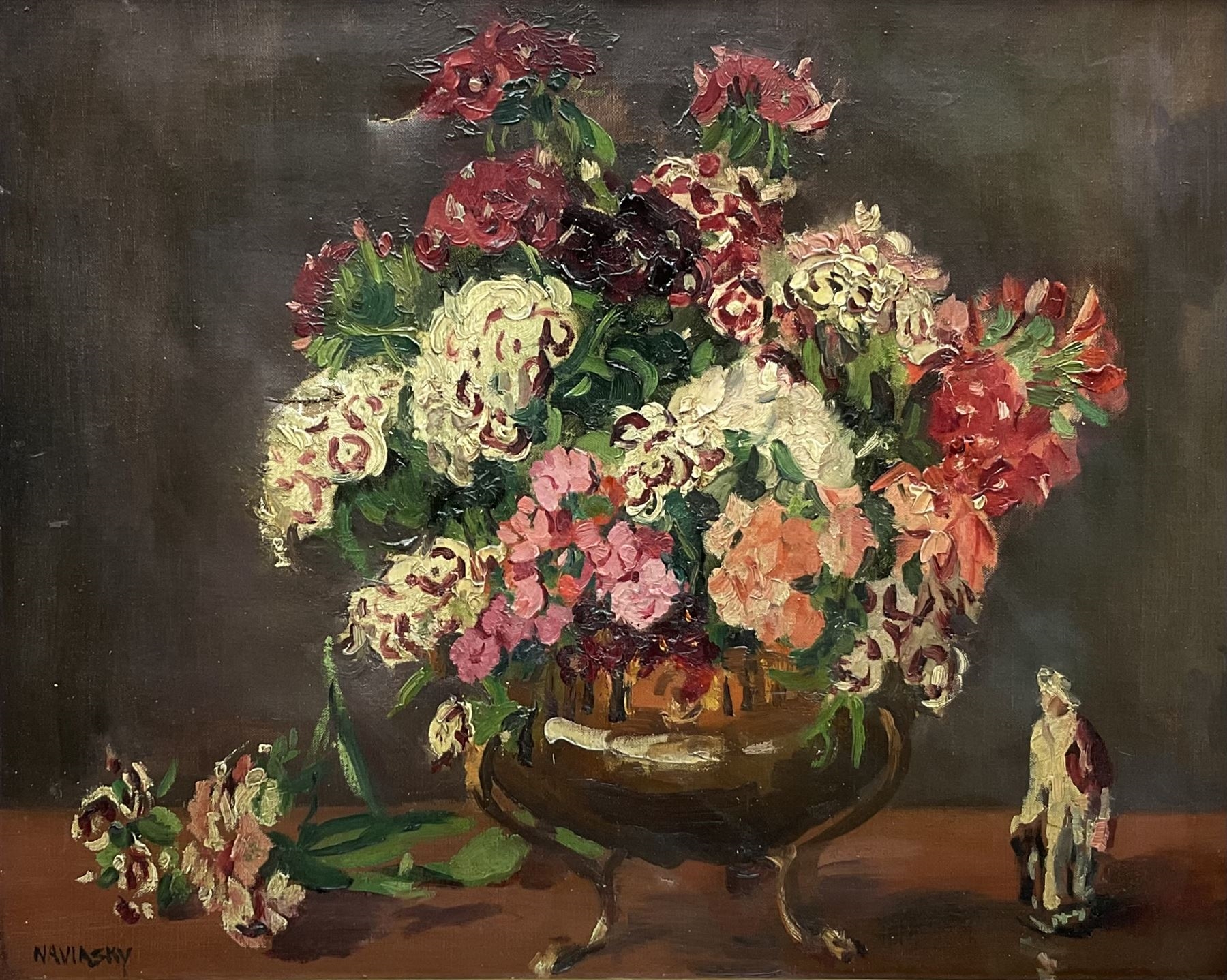 Philip Naviasky | Still Life Bowl of flowers and Figurine | MutualArt