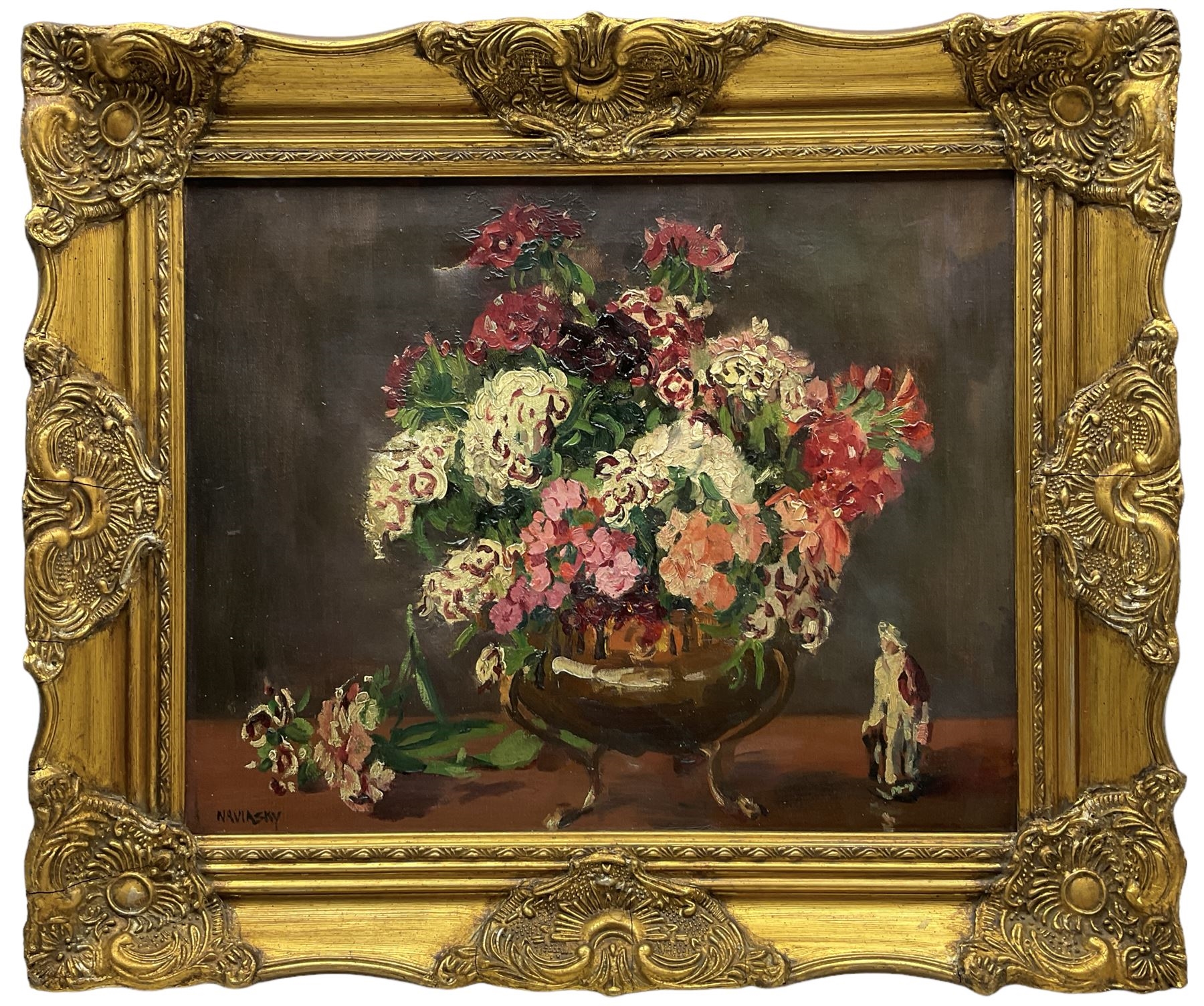 Philip Naviasky | Still Life Bowl of flowers and Figurine | MutualArt