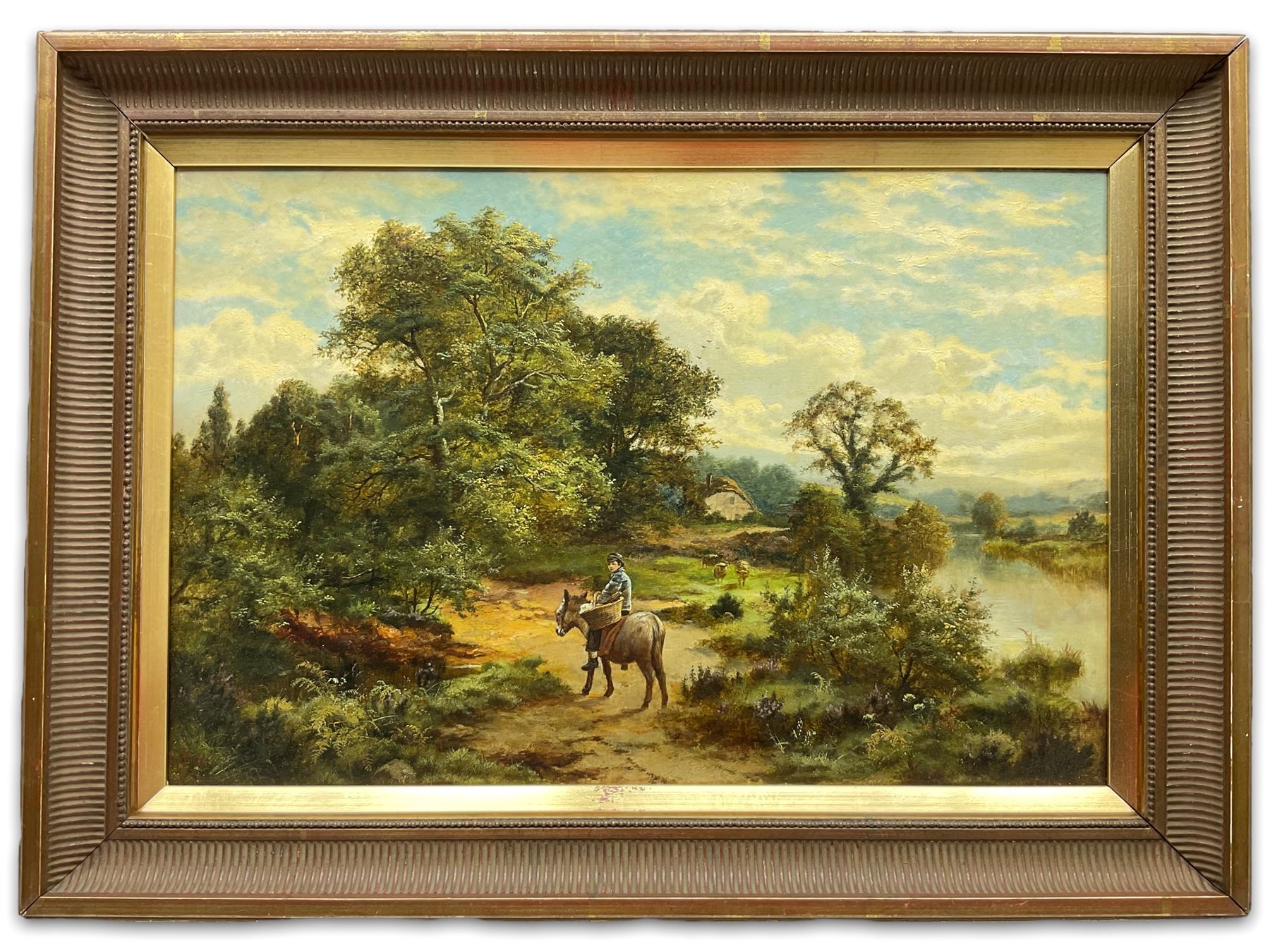 Edgar Longstaffe | Boy Riding Donkey in Rural River Landscape (1894 ...