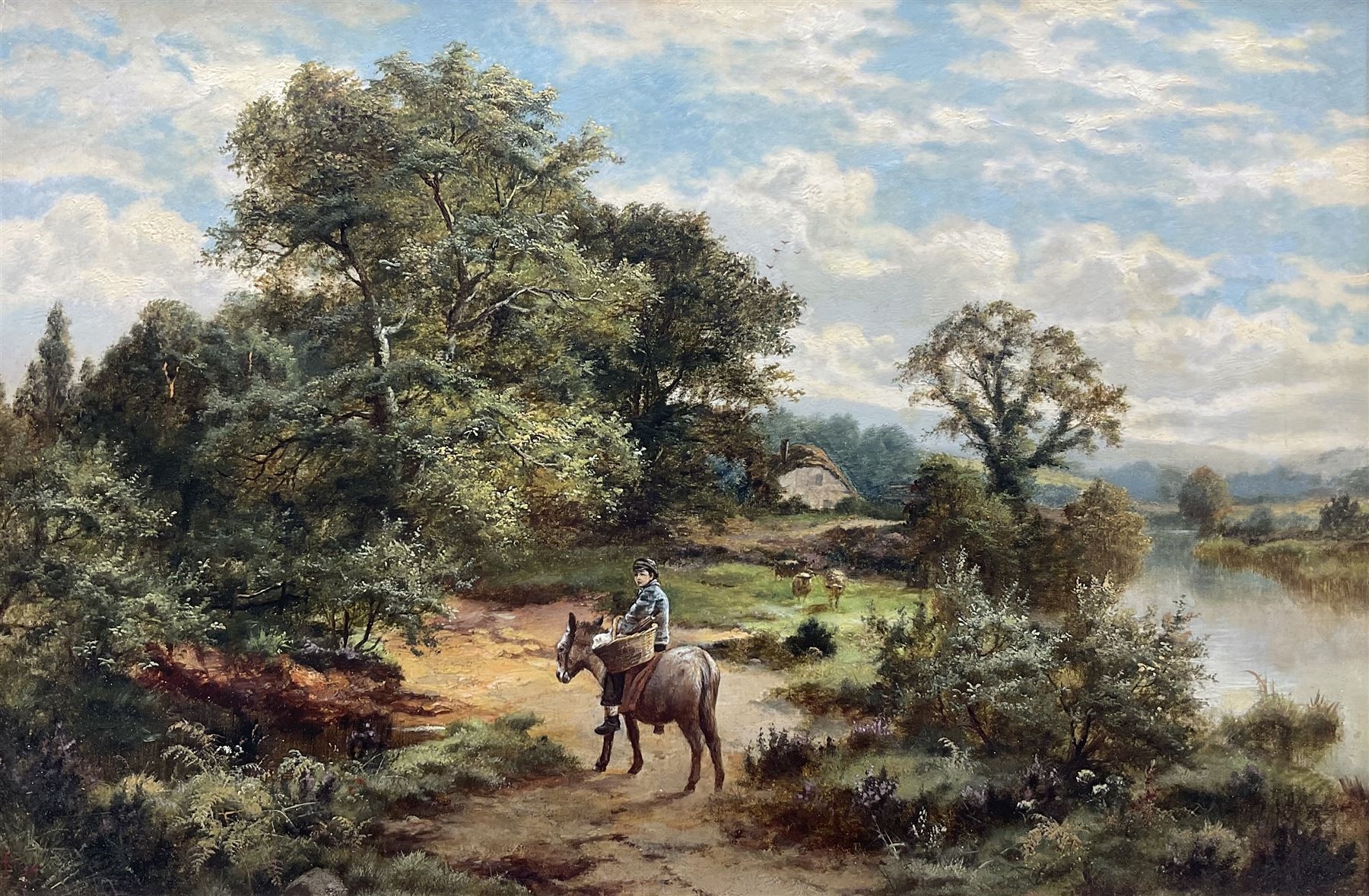 Edgar Longstaffe | Boy Riding Donkey in Rural River Landscape (1894 ...