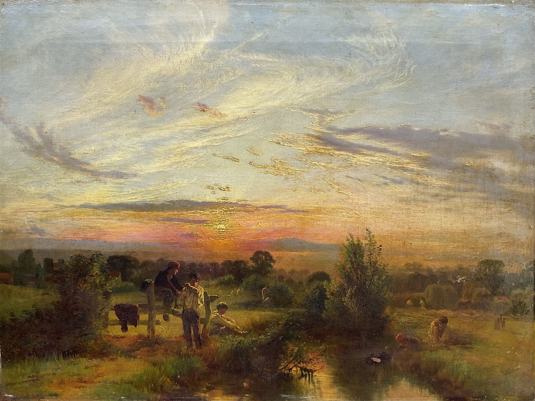 James Francis Danby | Children Playing by the Stream at Sunset | MutualArt