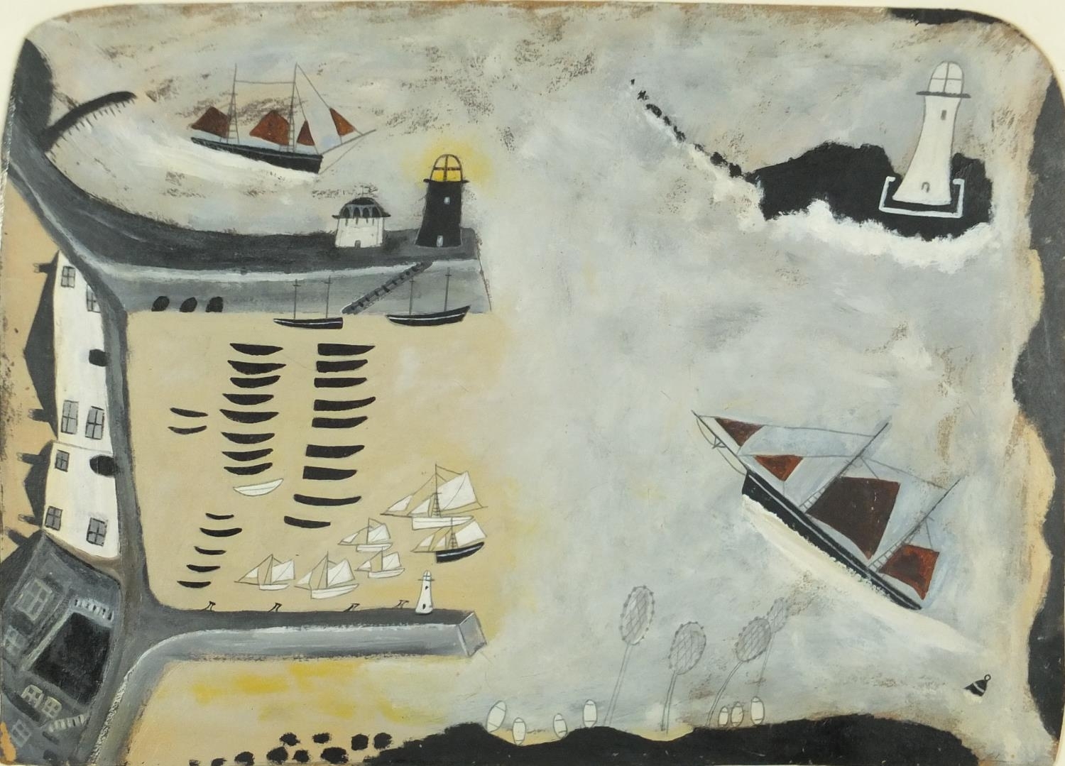 Alfred Wallis | Manner of Alfred Wallis - Harbour scene | MutualArt