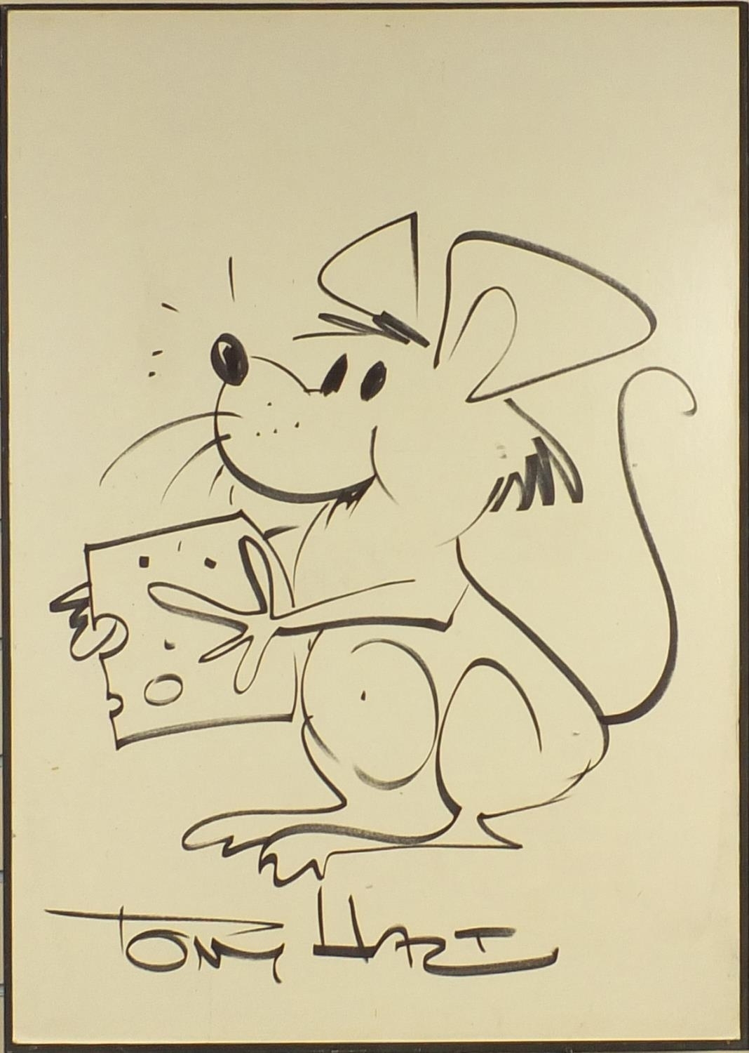 Tony Hart | Tony Hart - Ink cartoon study of a mouse holding cheese ...
