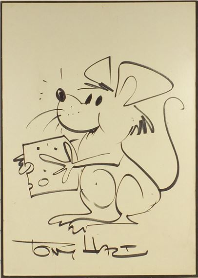 Tony Hart | Tony Hart - Ink cartoon study of a mouse holding cheese ...