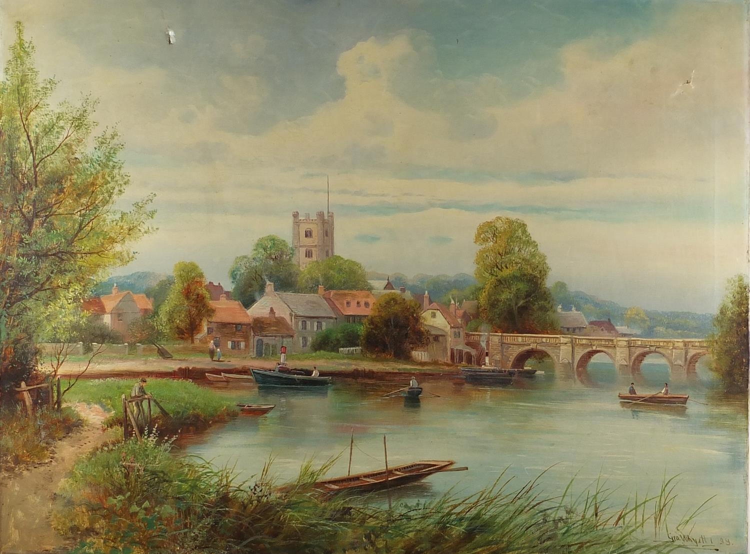 George Whyatt | George Henry Whyatt - Figures on a river before a town ...