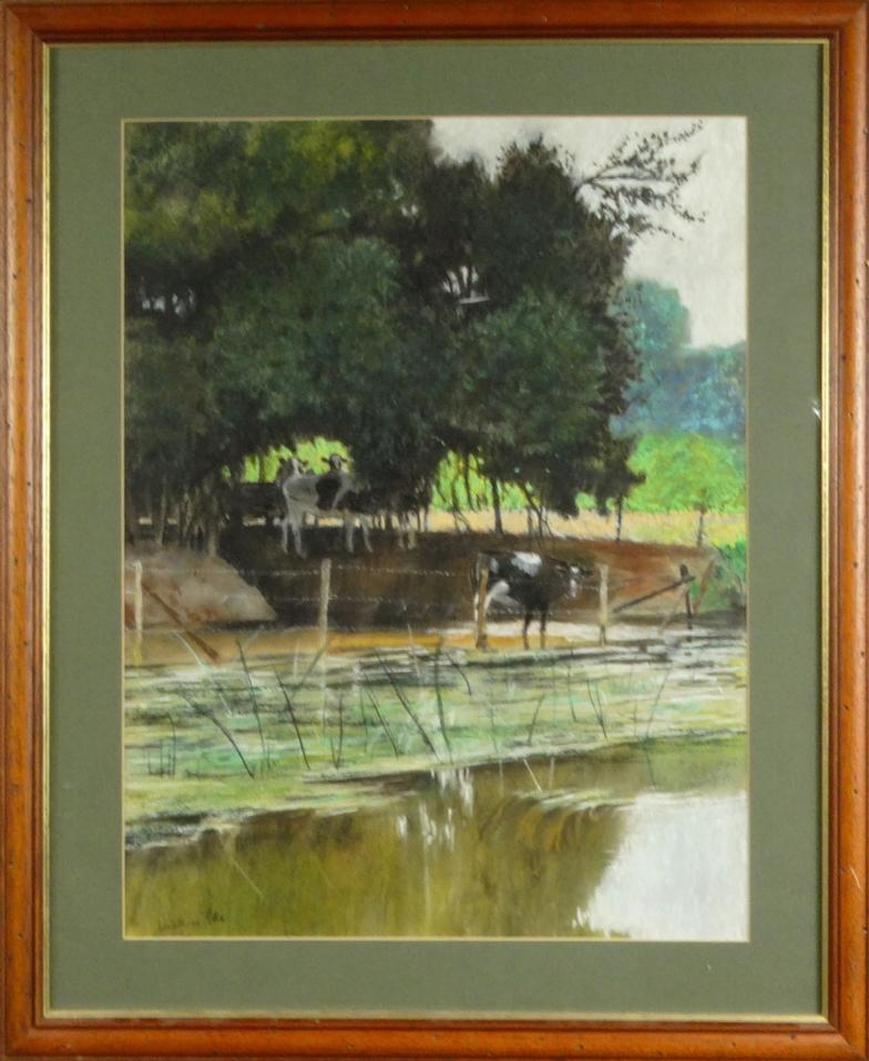 Jonathan Pike | Jonathan Pike - Pair of watercolours of cattle beside a ...