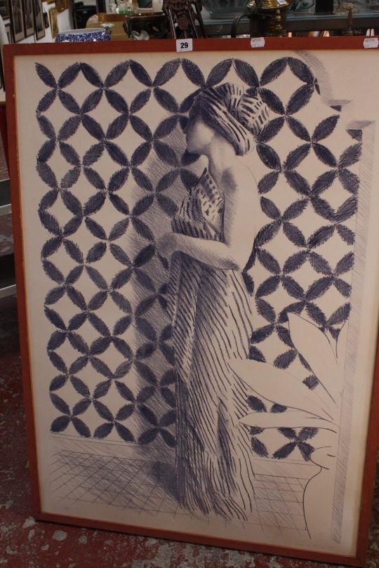 Adrian George | Adrian George (b.1944) A scene depicting a woman facing ...