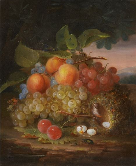 George E. Forster | Still Life with Fruit and Bird's Nest (1862 ...