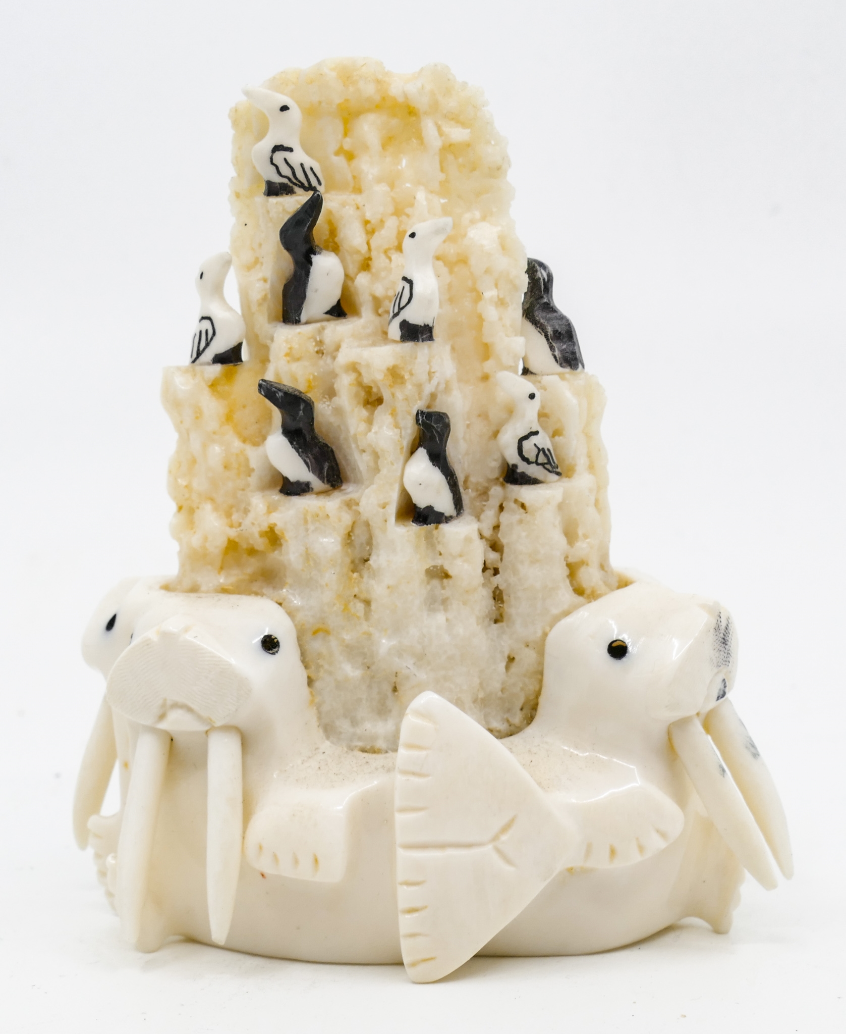 Maurice Nattanguk | INUPIAQ WALRUS AND BIRD SCULPTURE | MutualArt