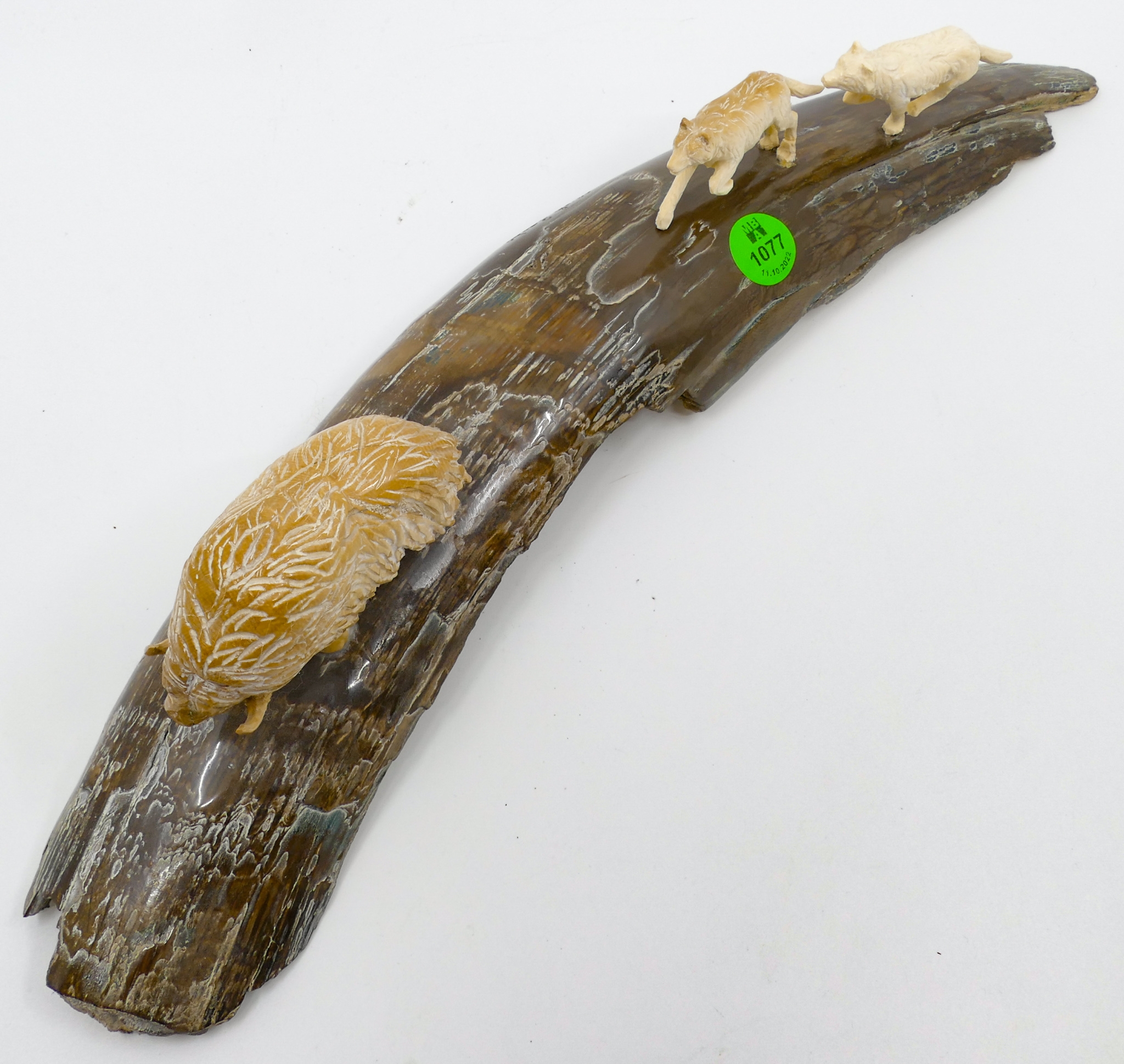 Chuck Leake | ALASKAN MUSKOX WOLF HUNT FOSSILIZED TUSK SCULPTURE ...