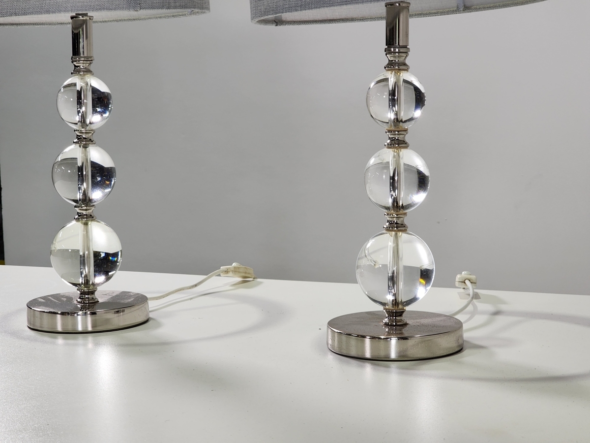 Laura Ashley | Pair of Laura Ashley perspex & chrome bulbous table ...