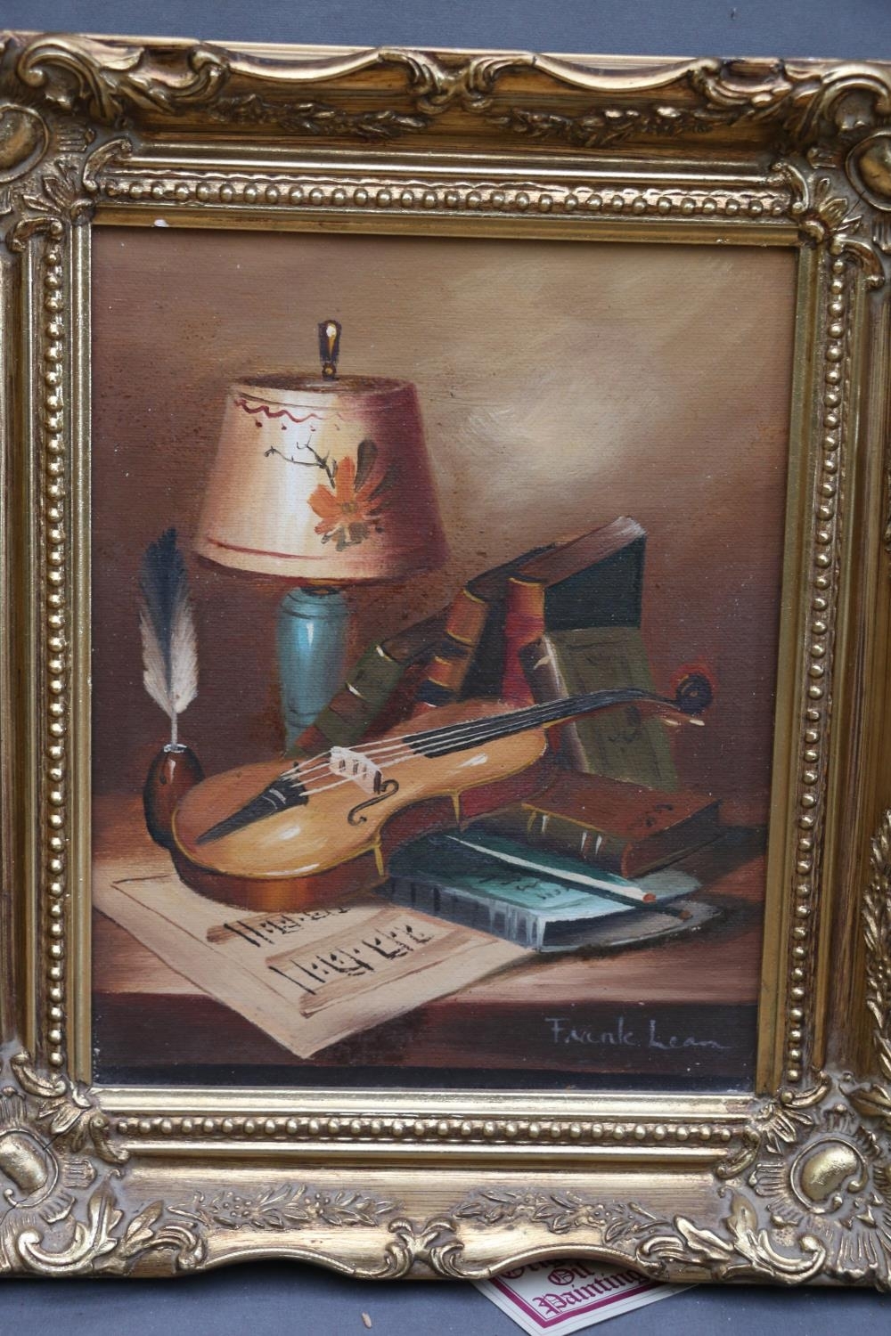 Frank Leon | two still life oil paintings with violins | MutualArt