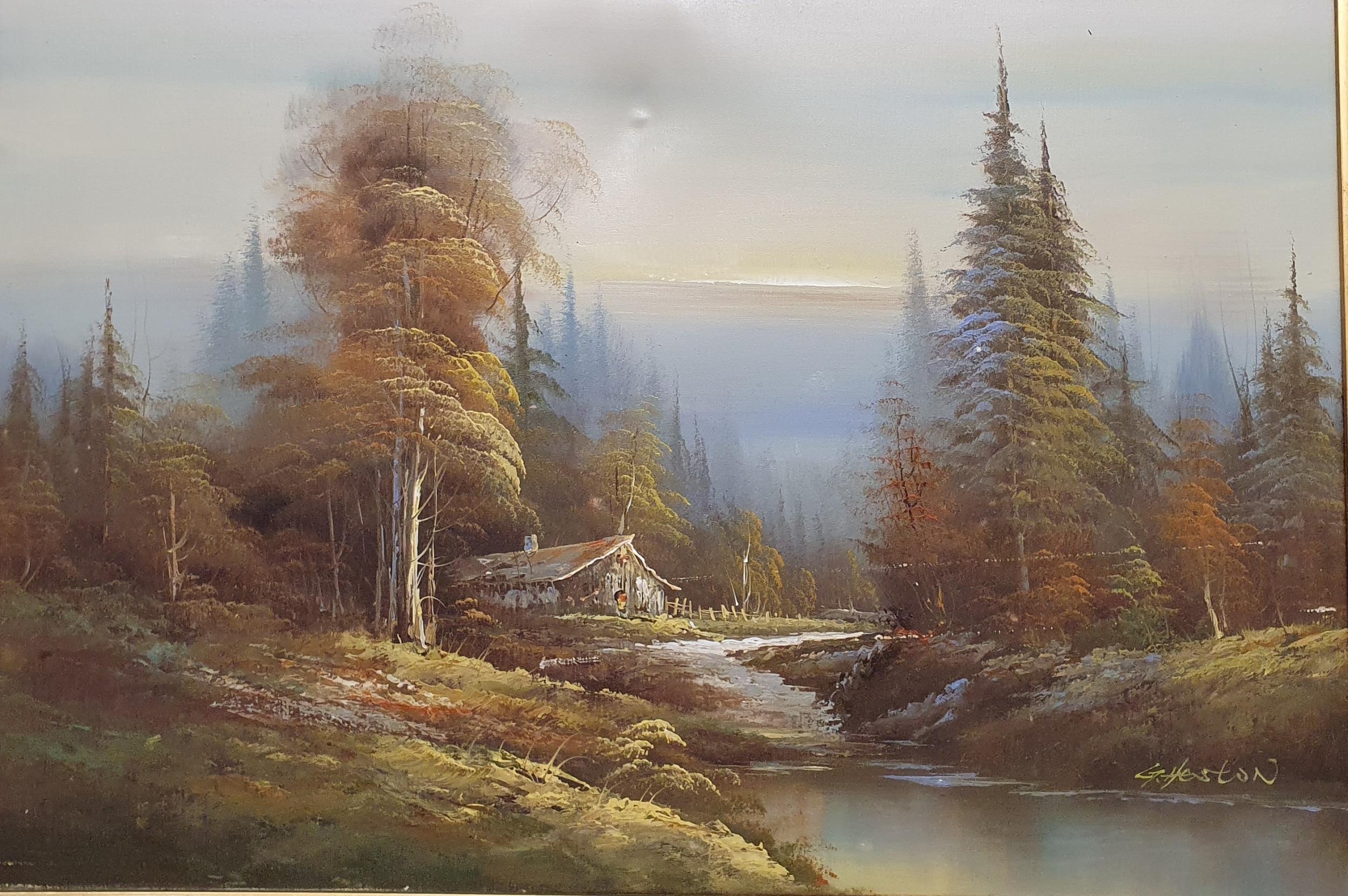 G. Henson | A large Oil On Canvas of a river and forest scene with a ...