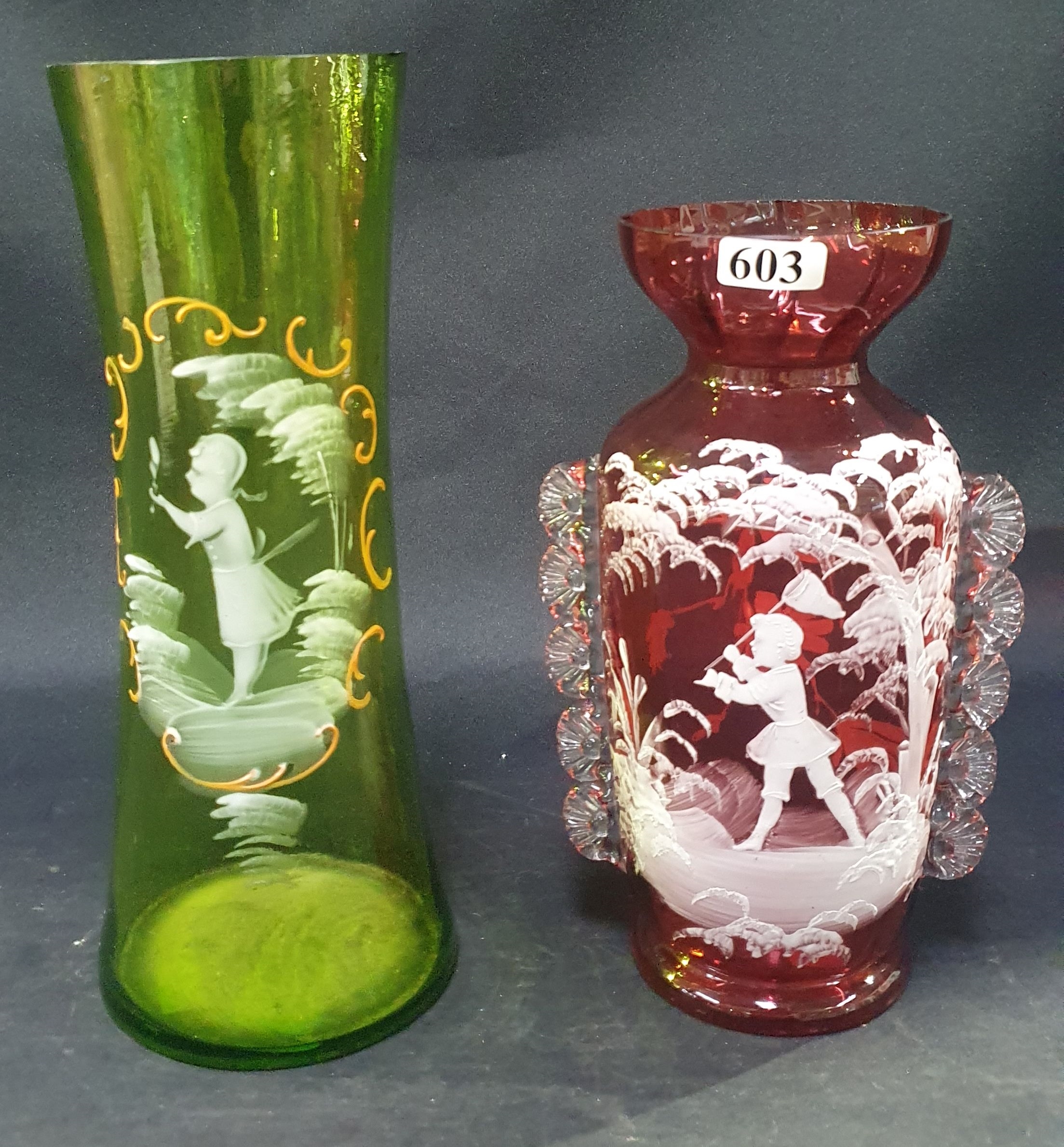 Mary Gregory | TWO VINTAGE GLASS VASES | MutualArt