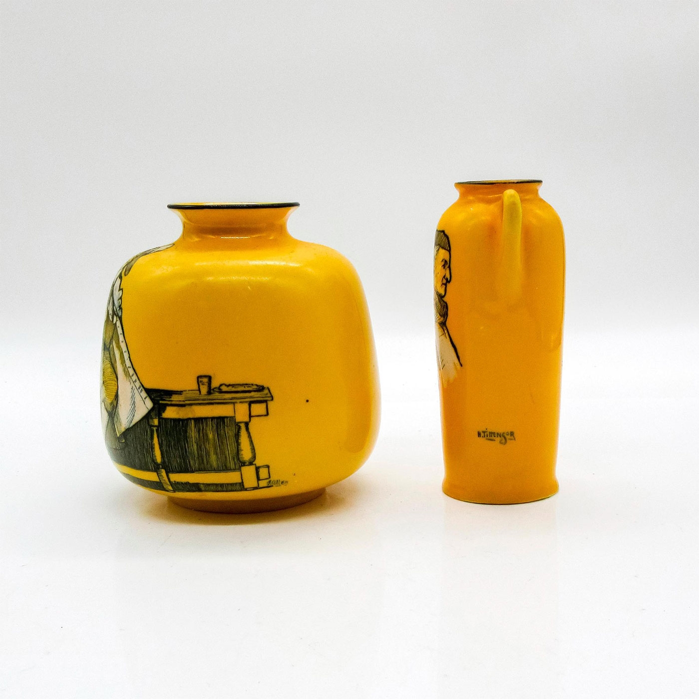 Harry Tittensor | 2pc Royal Doulton Harry Tittensor Yellow Vases ...