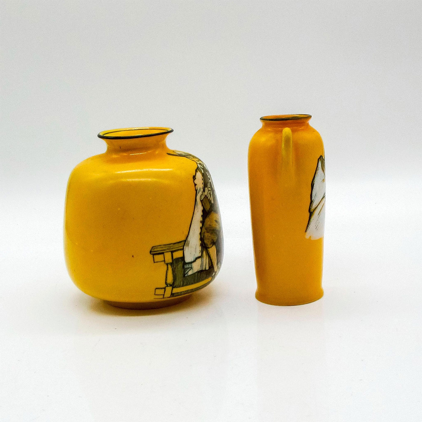 Harry Tittensor | 2pc Royal Doulton Harry Tittensor Yellow Vases ...