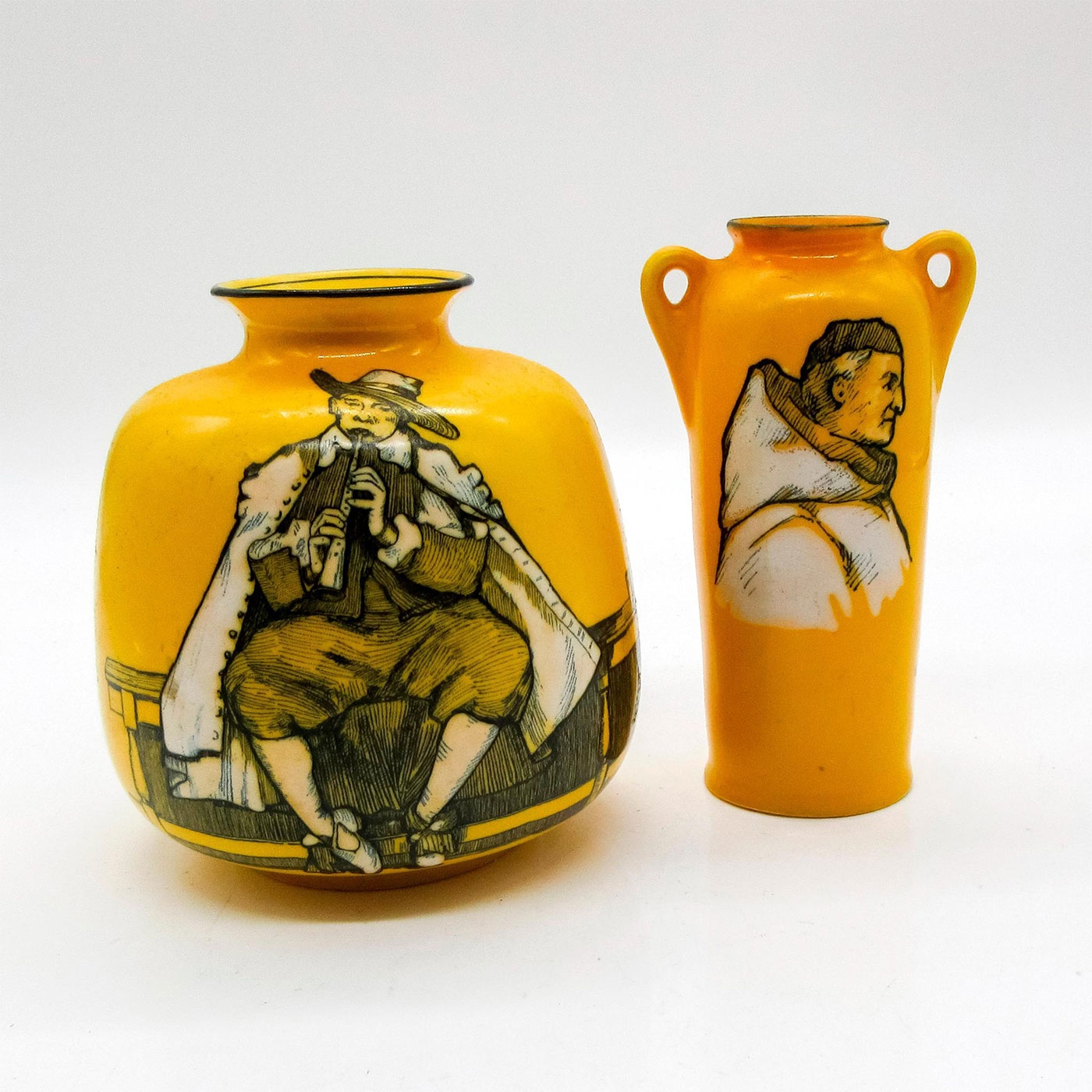 Harry Tittensor | 2pc Royal Doulton Harry Tittensor Yellow Vases | MutualArt
