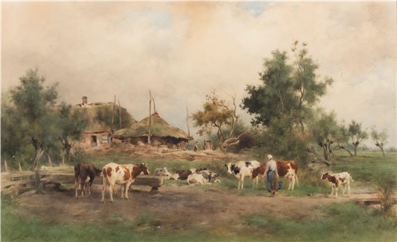 Adrianus Johannes Groenewegen | Koeien bij de boerderij | MutualArt