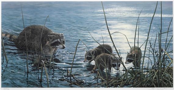 John Seerey-Lester | Moonlight Fishermen - Racoons (1945) | MutualArt