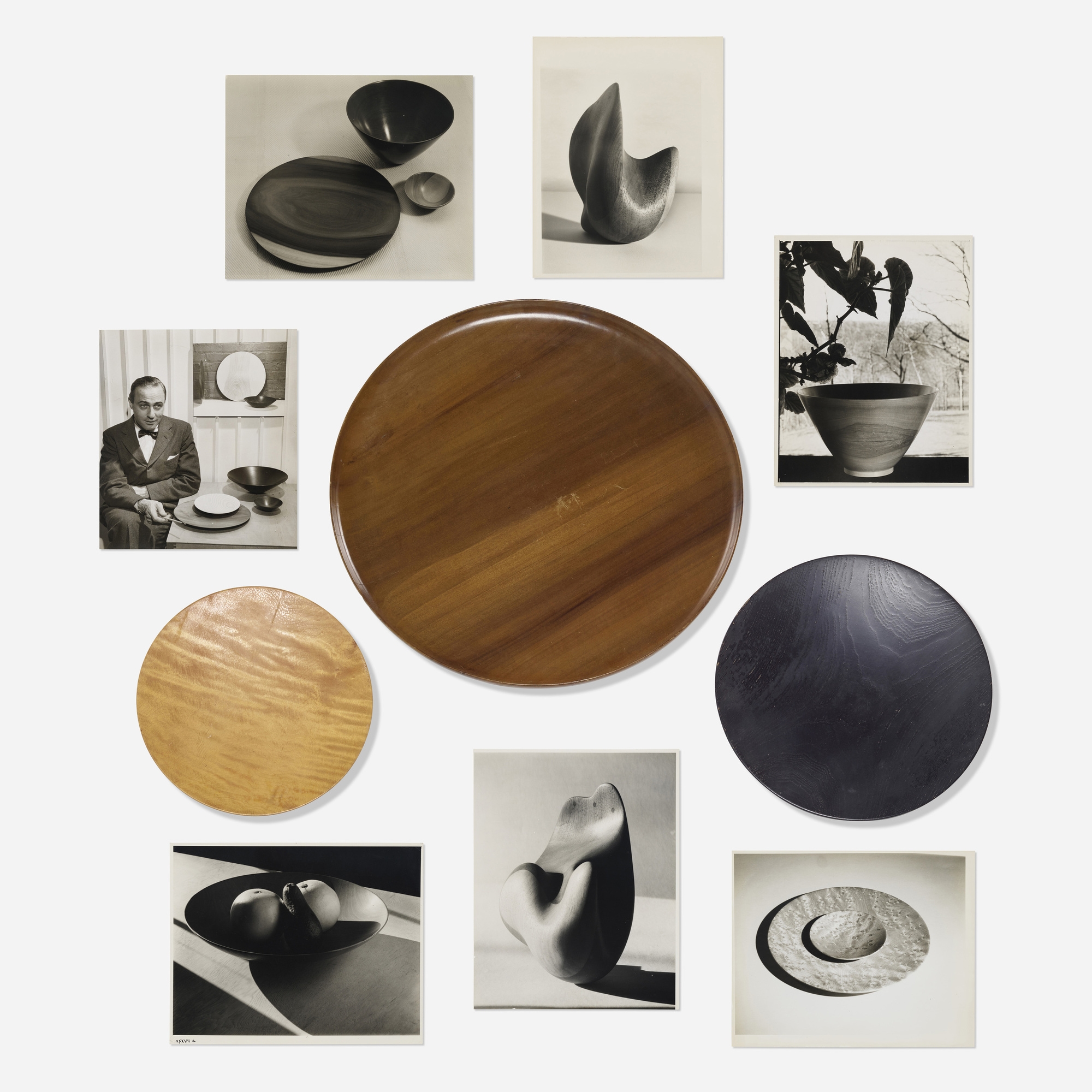 James Prestini | Group of three turned wood platters and ephemera ...