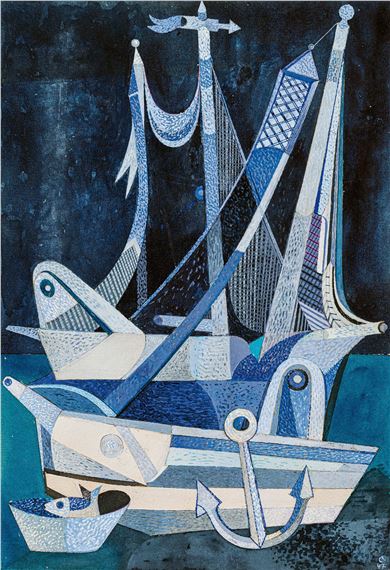 Heinrich Campendonk | Fischerboote mit trocknenden Netzen. (1947 ...