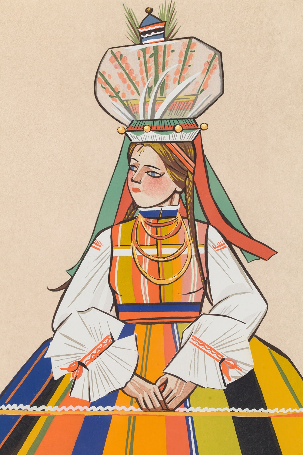 Zofia Stryjeńska | Lowicz woman’s Costume (1939) | MutualArt