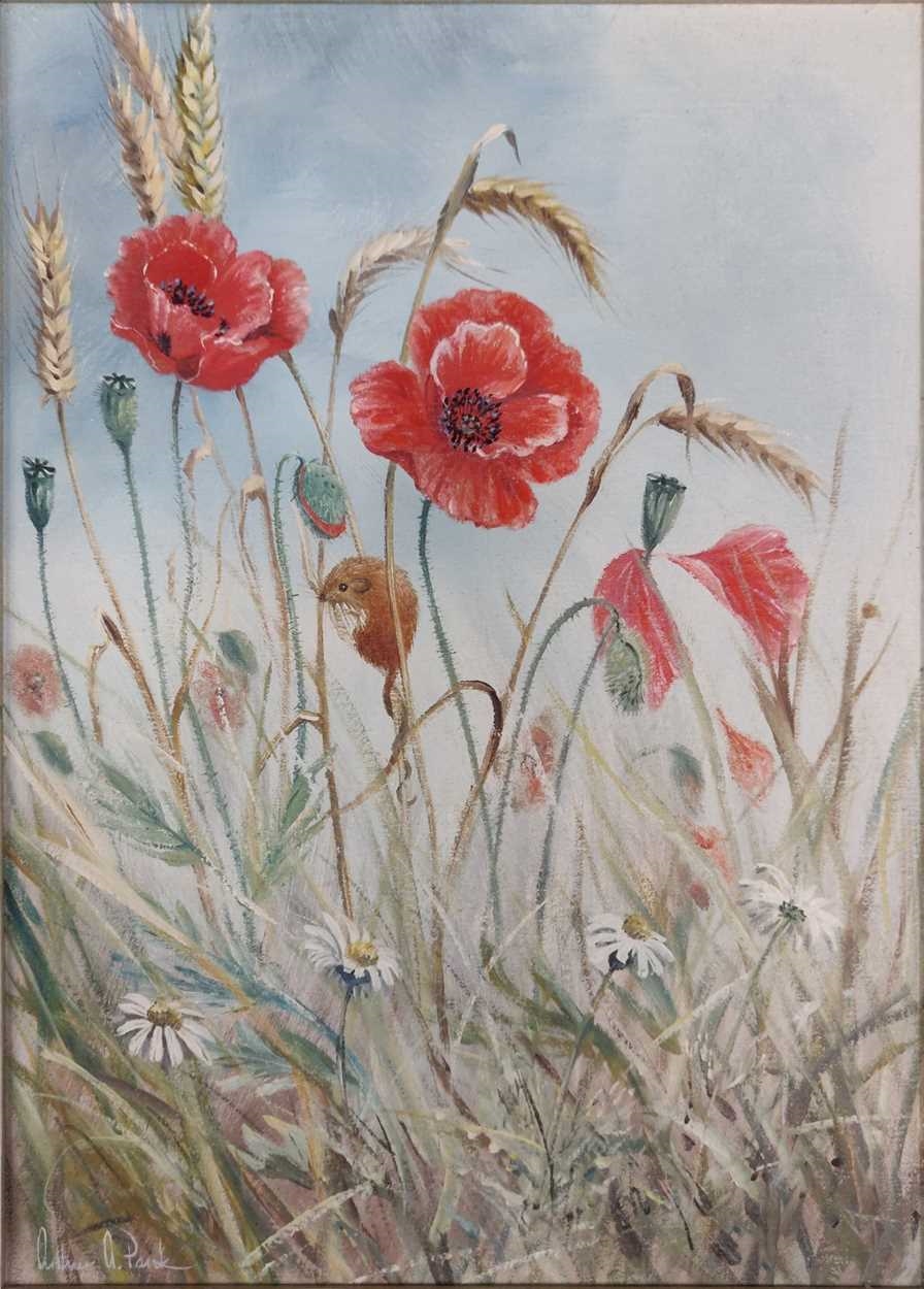 Arthur Pank | A field mouse amidst poppies and wheat | MutualArt