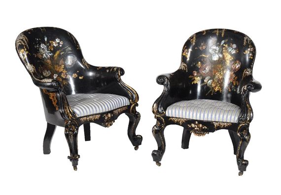 Jennens & Bettridge | A pair of Victorian papier mâché armchairs ...