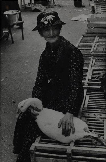 Boubat Edouard | Woman with goose with Edouard Boubat stamp and inscribed 'France (1964 ...