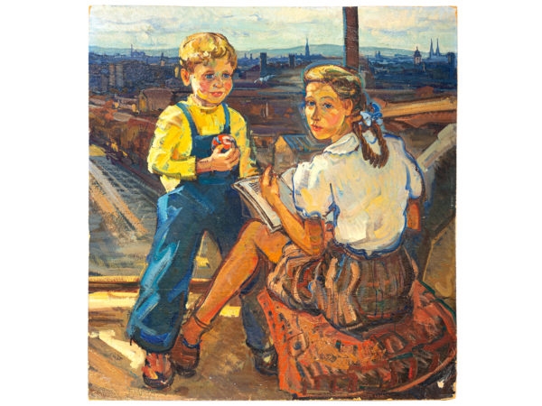 Emil Rizek | Portrait of siblings with view over Vienna | MutualArt