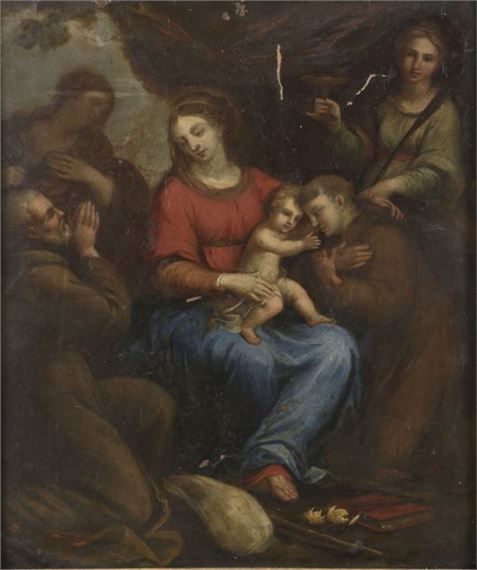 French School, 17th Century | Holy Family with Saint Catherine and Saint Francis | MutualArt